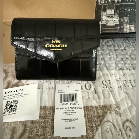 Coach | Bags | Coach Mini Envelope Croc Emse Crossbody Wallet Nwt ...